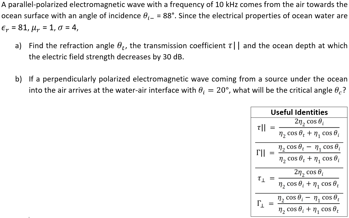 Solved A parallel-polarized electromagnetic wave with a | Chegg.com
