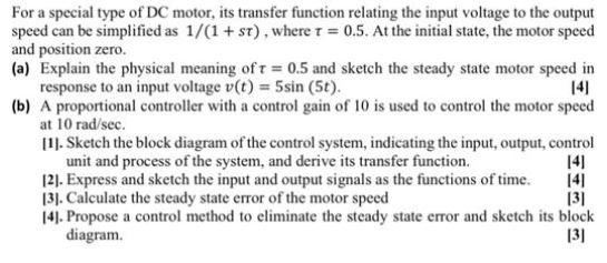 Solved For a special type of DC motor, its transfer function | Chegg.com