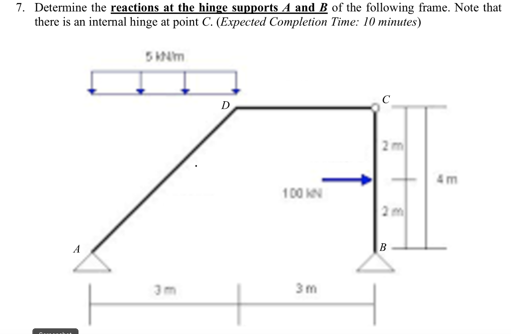 [Solved]: 7. Determine the reactions at the hinge supports