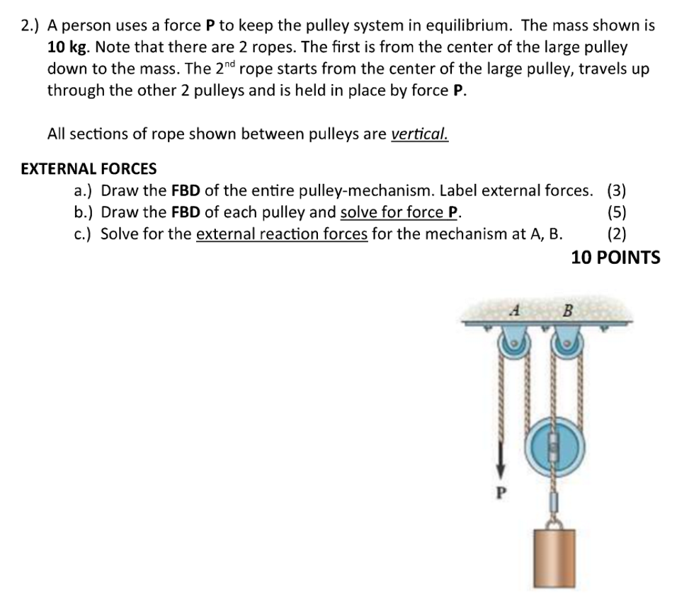 Solved 2.) A person uses a force P to keep the pulley system | Chegg.com