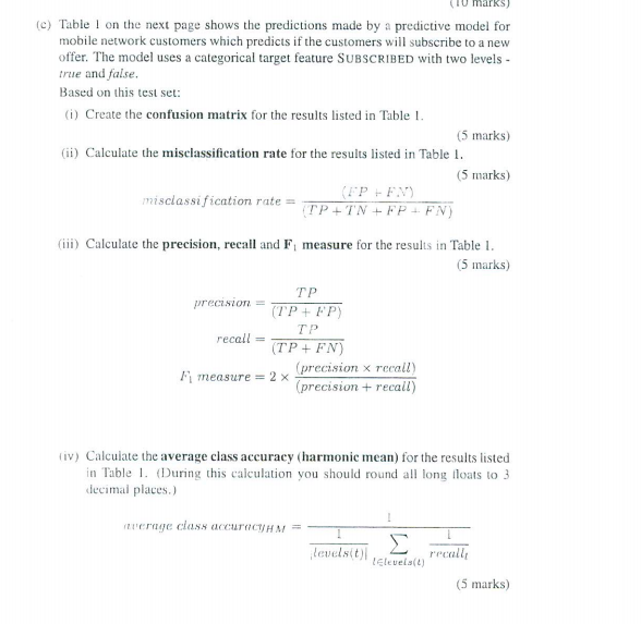 Solved (C) Table 1 on the next page shows the predictions | Chegg.com