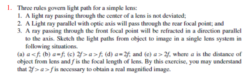 Solved 1. Three rules govern light path for a simple lens: | Chegg.com