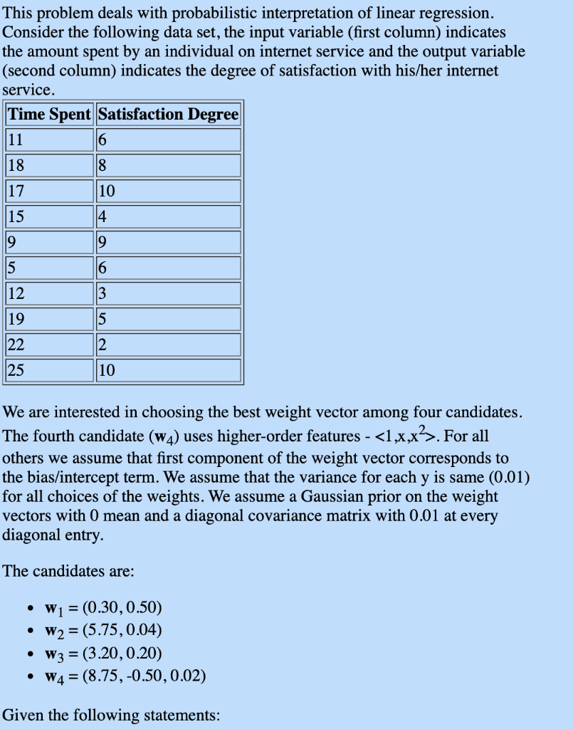 This problem deals with probabilistic interpretation | Chegg.com