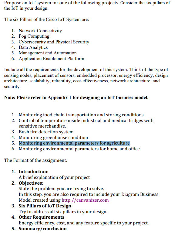 Solved Propose an IoT system for one of the following | Chegg.com