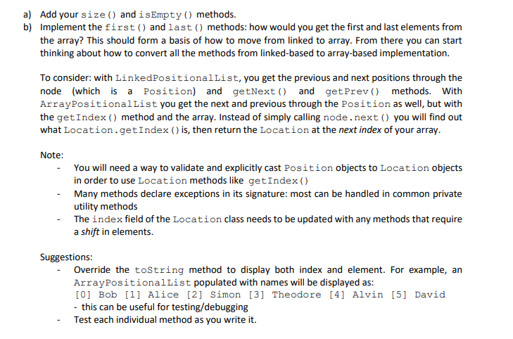 Solved Implement a Positional List using an array. Refer to | Chegg.com