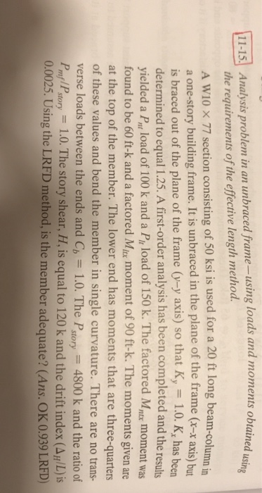 Solved 11-15 Analysis problem in an unbraced frame-using | Chegg.com
