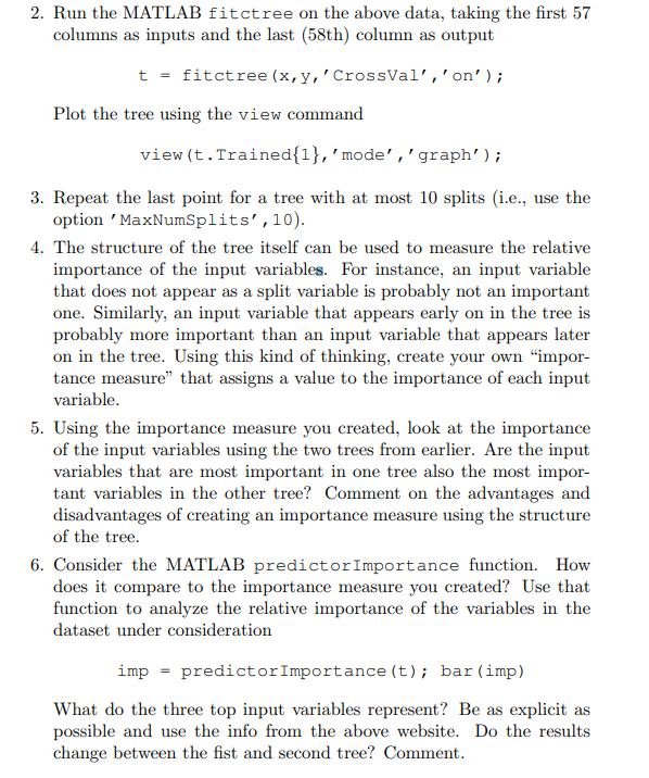 2. Run the MATLAB fitctree on the above data, taking | Chegg.com