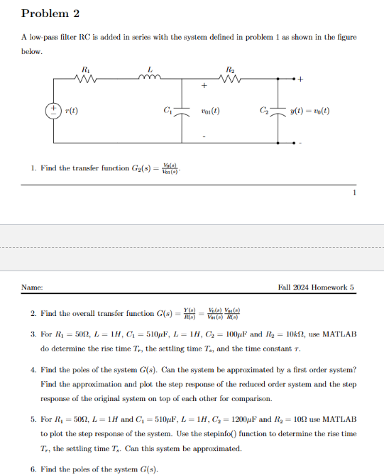 Solved Name:Find the overall transfer function | Chegg.com