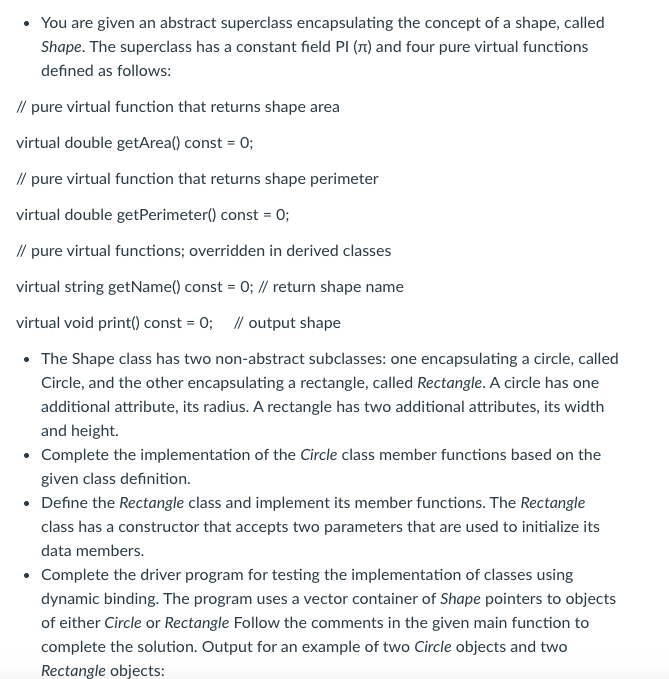 Solved You are given an abstract superclass encapsulating | Chegg.com