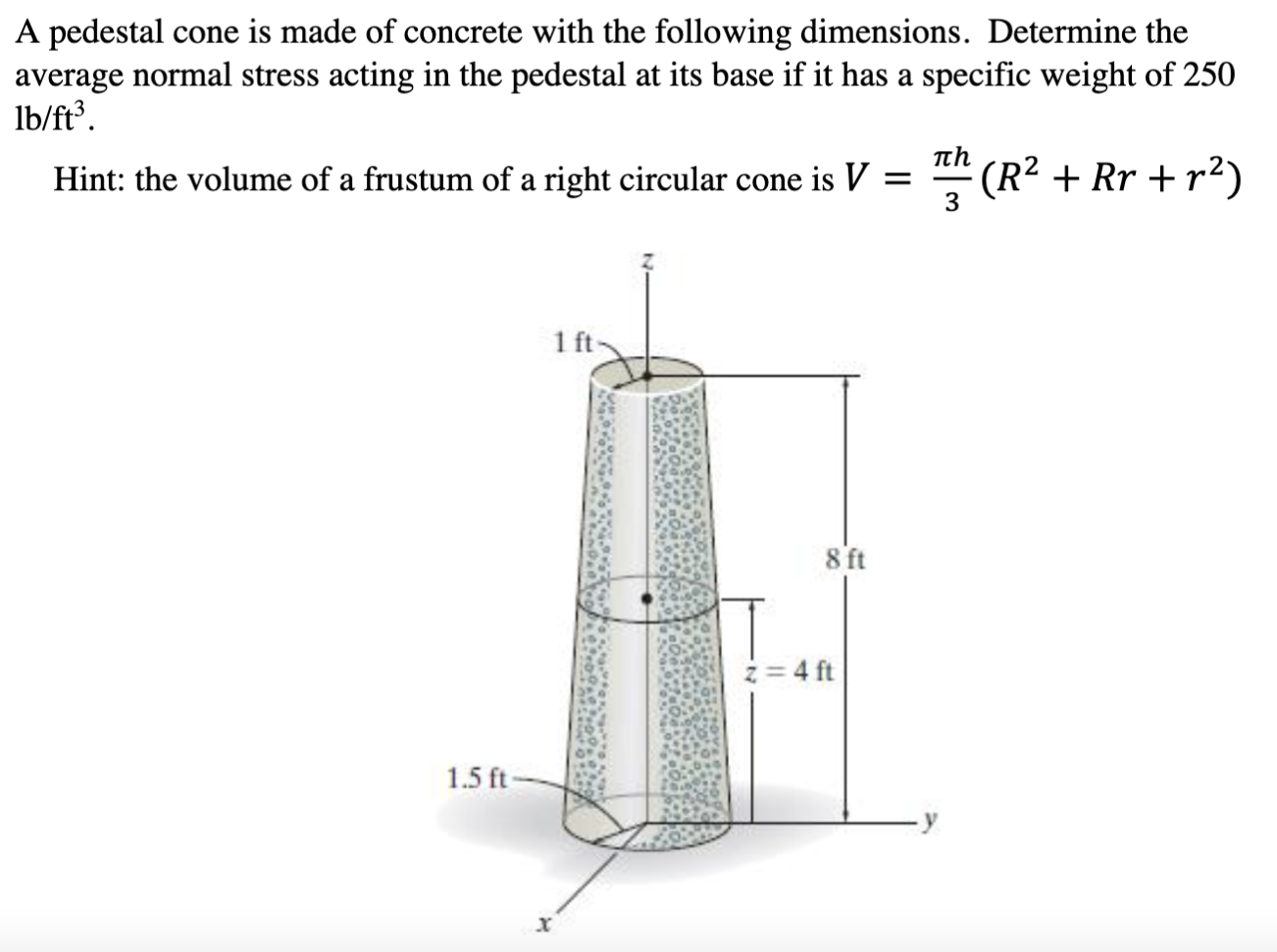 Solved A pedestal cone is made of concrete with the | Chegg.com