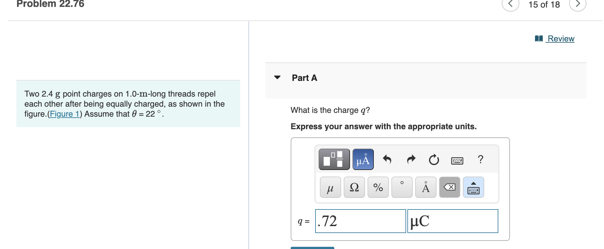 Solved Part ATwo 2.4g ﻿point charges on 1.0 -m-long threads | Chegg.com