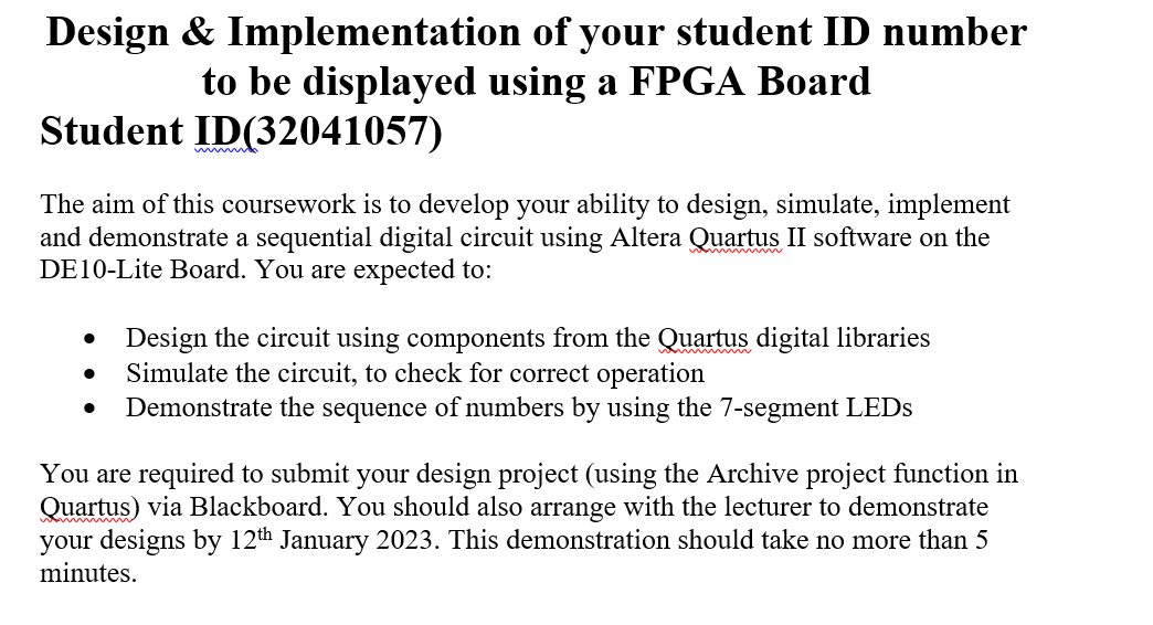 Solved Design \& Implementation of your student ID number to | Chegg.com