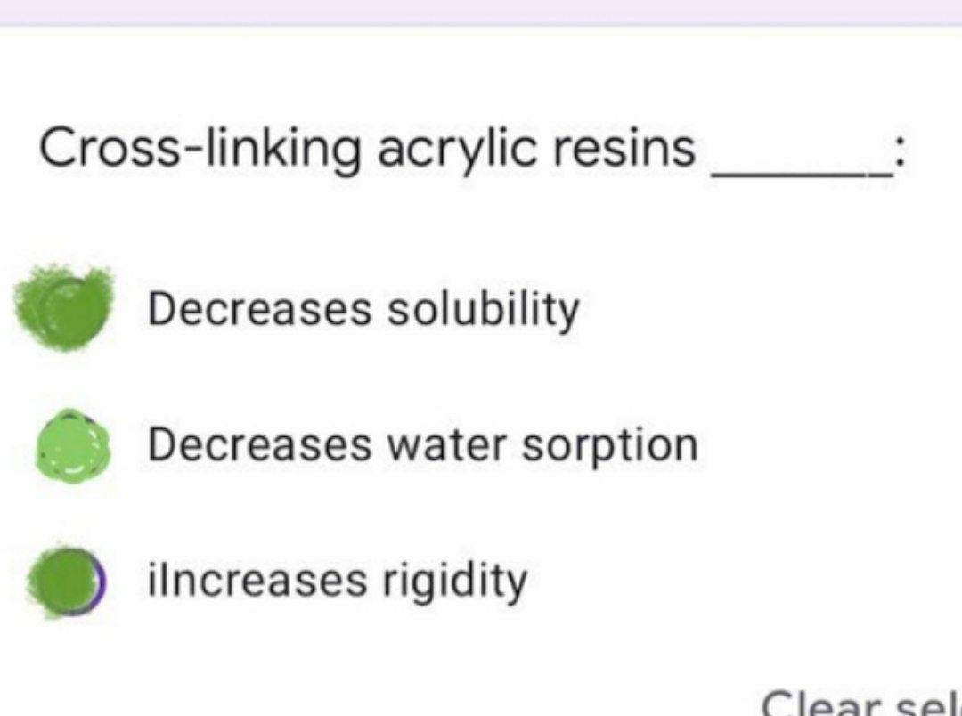 Solved Cross-linking acrylic resins Decreases solubility | Chegg.com