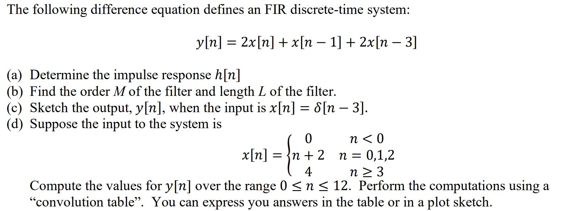 Solved The following difference equation defines an FIR | Chegg.com