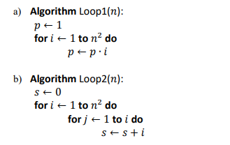 Solved a) Algorithm Loop1(n): p+ 1 for i = 1 to n do ppi b) | Chegg.com