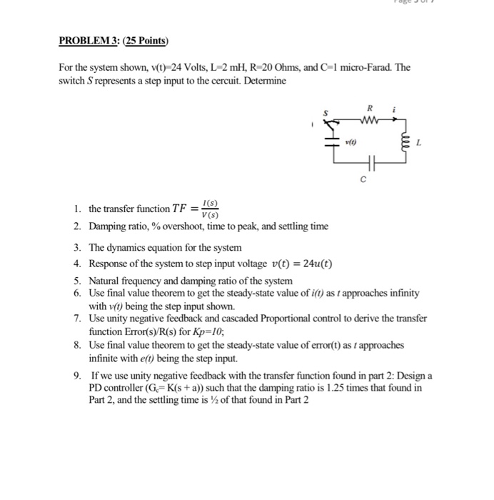 Solved PROBLEM3: (25 Points For the system shown, v(t) 24 | Chegg.com