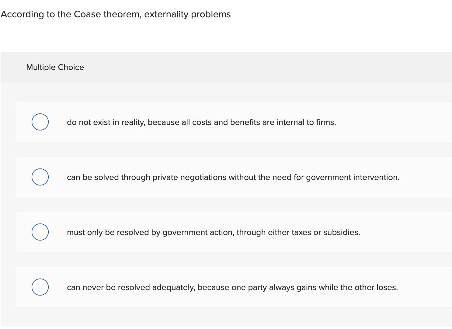 Solved According to the Coase theorem, externality | Chegg.com