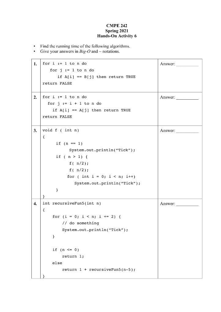 Solved CMPE 242 Spring 2021 Hands-On Activity 6 Find the | Chegg.com