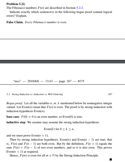 Problem 5.22. The Fibonacci numbers F(n) are | Chegg.com