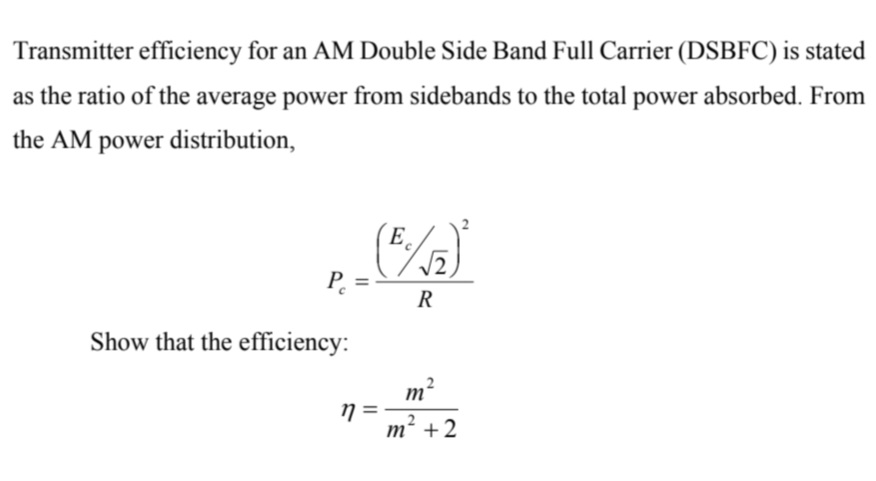 Solved Transmitter efficiency for an AM Double Side Band | Chegg.com
