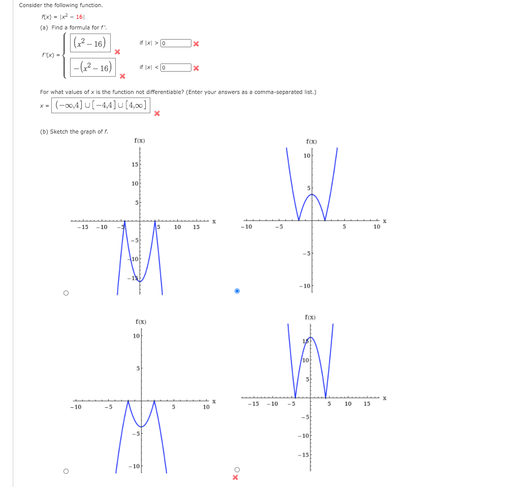 Solved Consider the following function. f(x) = x2 - 16 (a) | Chegg.com