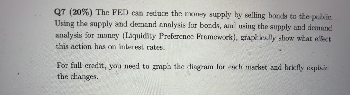 Solved Q7 (20\%) The FED can reduce the money supply by | Chegg.com