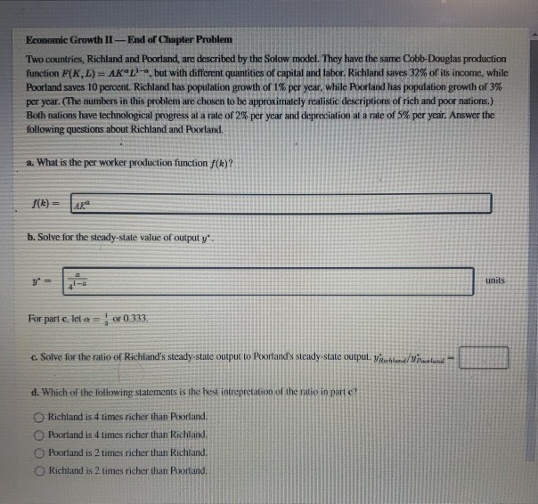 Solved Economic Growth II-End of Chapter Problem Two | Chegg.com