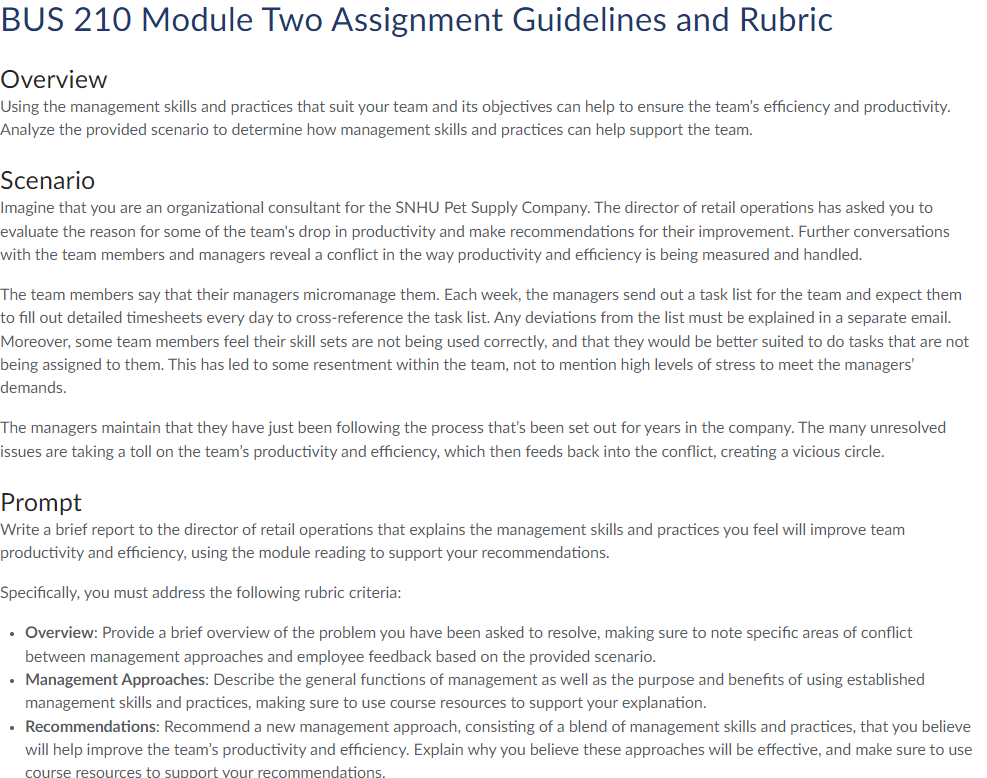 Solved BUS 210 ﻿Module Two Assignment Guidelines and | Chegg.com