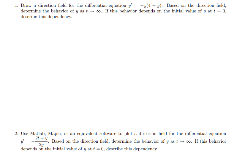 Solved 1. Draw a direction field for the differential | Chegg.com