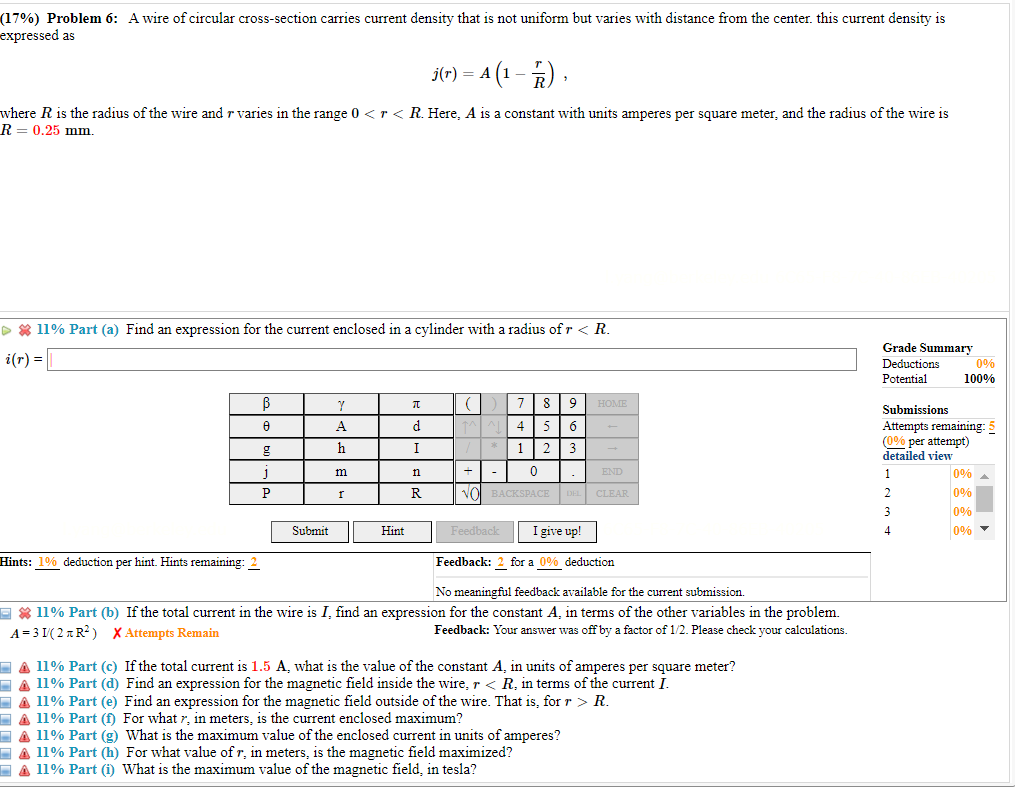 Solved (17\%) Problem 6: A wire of circular cross-section | Chegg.com