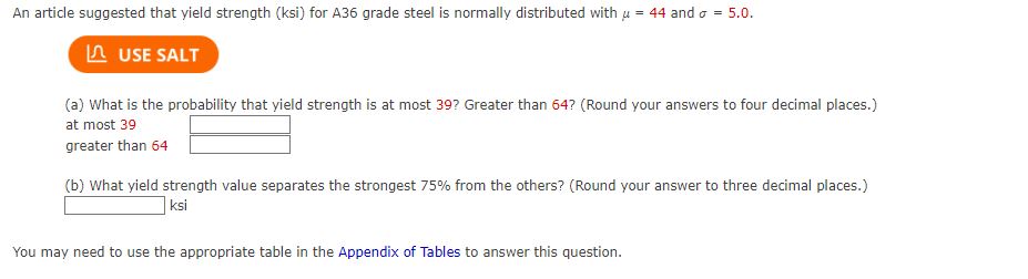 Solved An article suggested that yield strength (ksi) for | Chegg.com