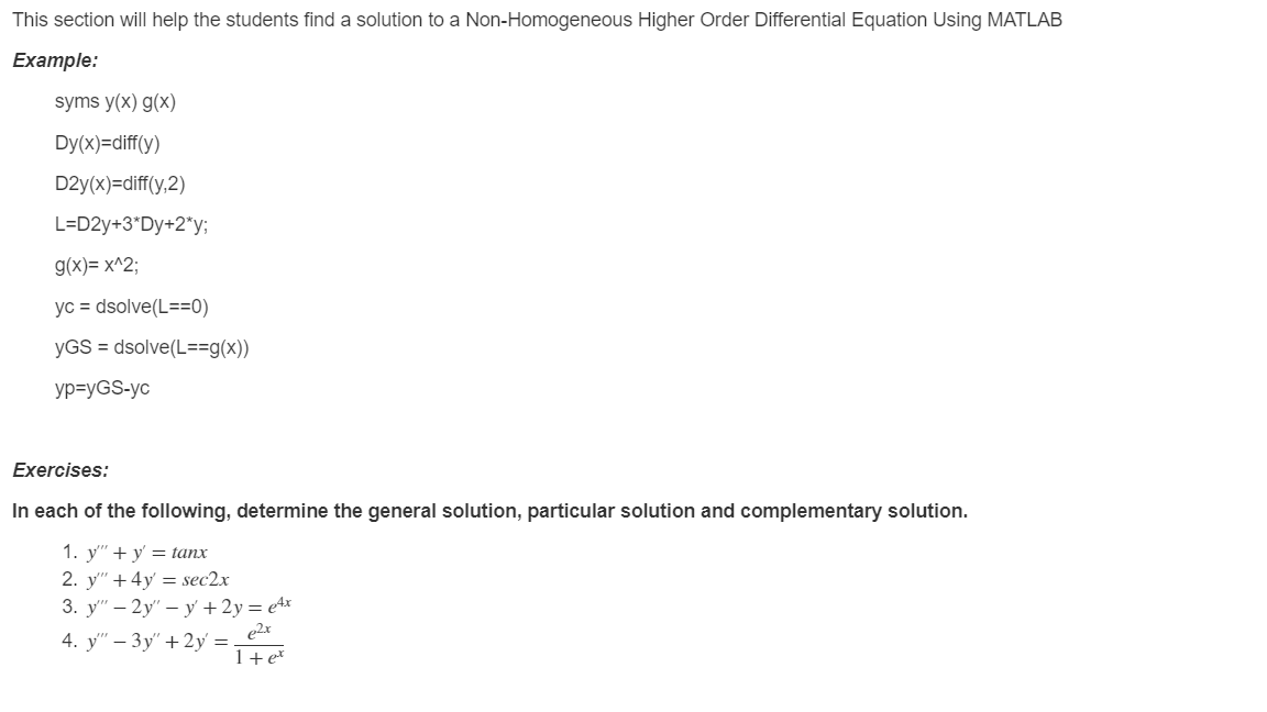 Solved 1 Solving A Non Homogeneous Higher Order Chegg