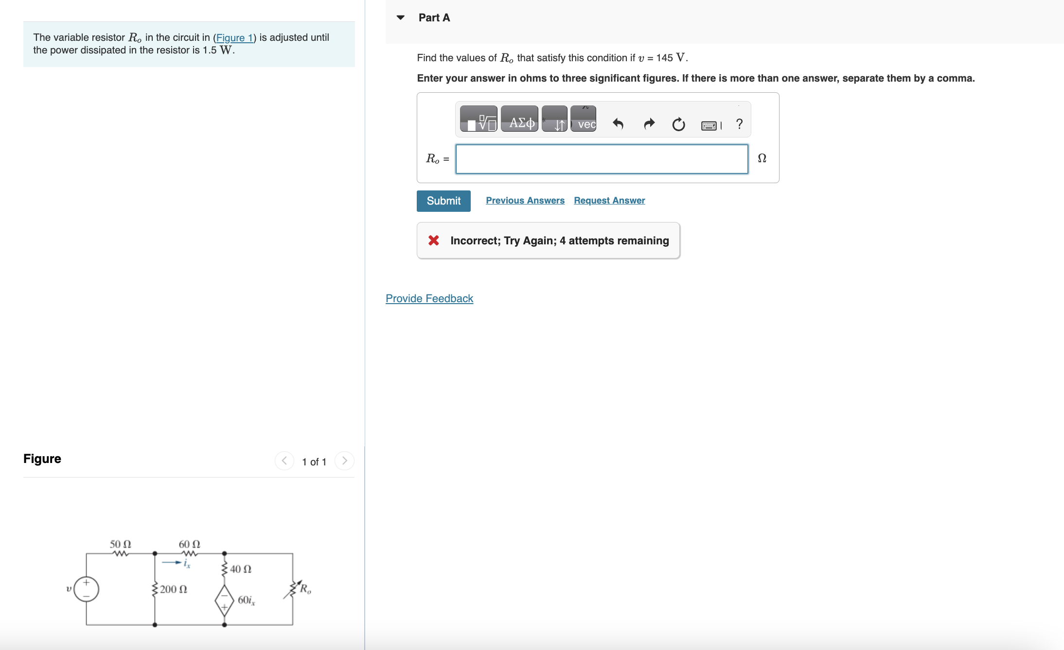Solved The variable resistor Ro in the circuit in (Figure 1) | Chegg.com