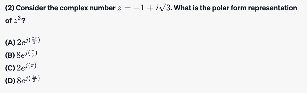 Solved (2) Consider the complex number z=−1+i3. What is the | Chegg.com
