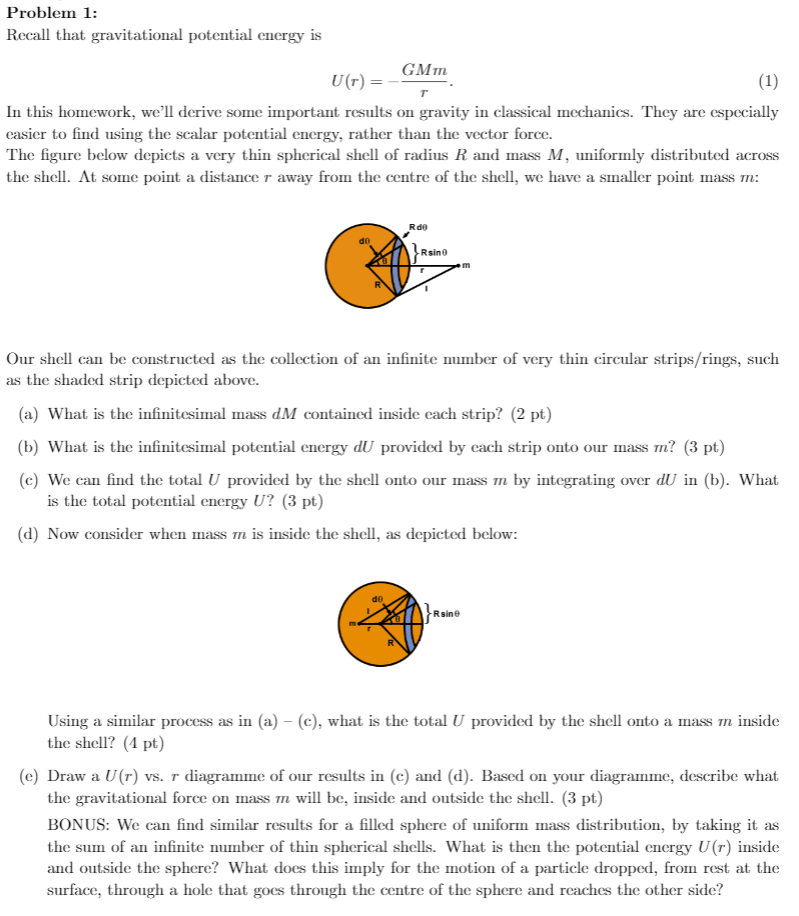 Solved Problem 1: Recall that gravitational potential energy | Chegg.com