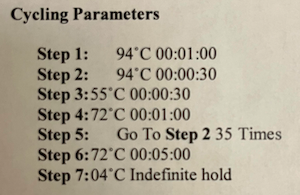Solved Cycling Parameters Step 1: 94∘C00:01:00 Step 2: | Chegg.com