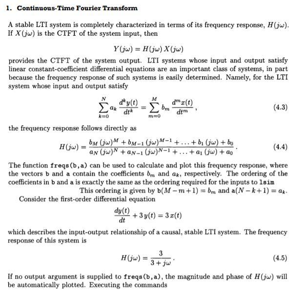 Solved N m=0 1. Continuous-Time Fourier Transform A stable | Chegg.com