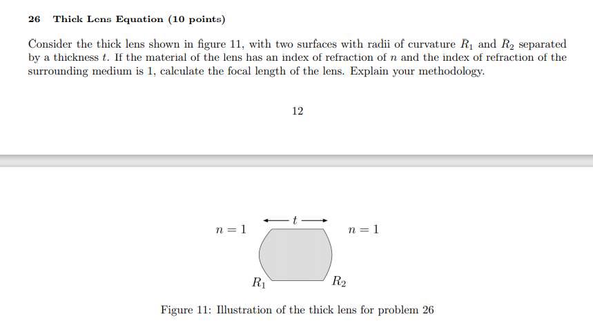 Solved 26 Thick Lens Equation (10 points) Consider the thick | Chegg.com