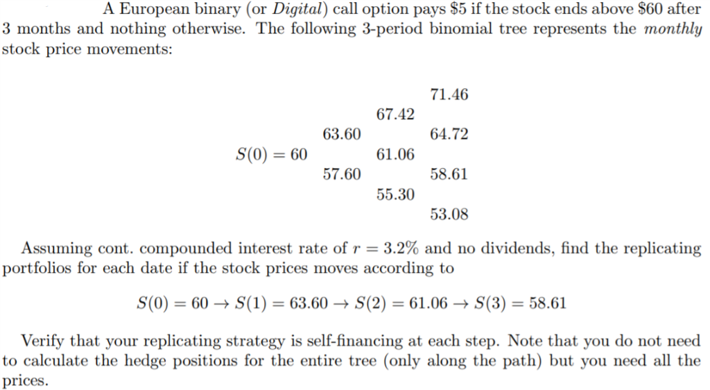 Solved A European binary (or Digital) call option pays $5 if | Chegg.com