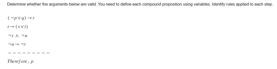 Solved Determine whether the arguments below are valid. You | Chegg.com