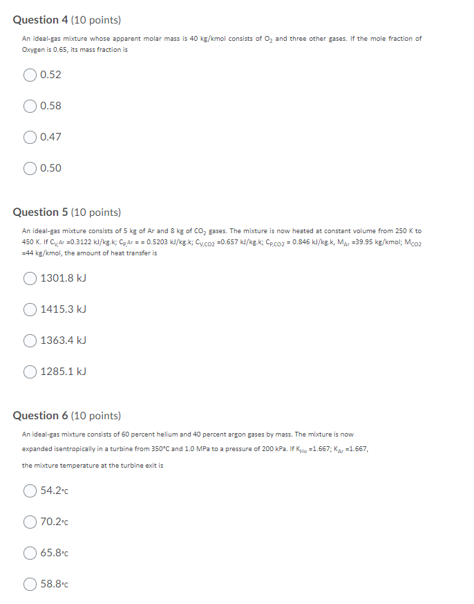 Solved Question 4 (10 points) An ideal-gas mixture whose | Chegg.com