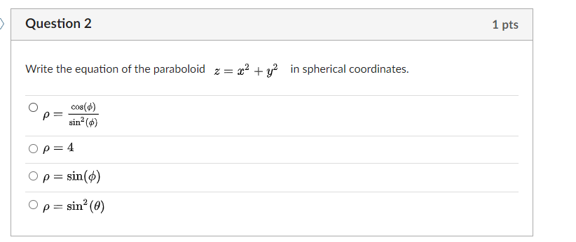 Solved Question 2 1 pts Write the equation of the paraboloid | Chegg.com