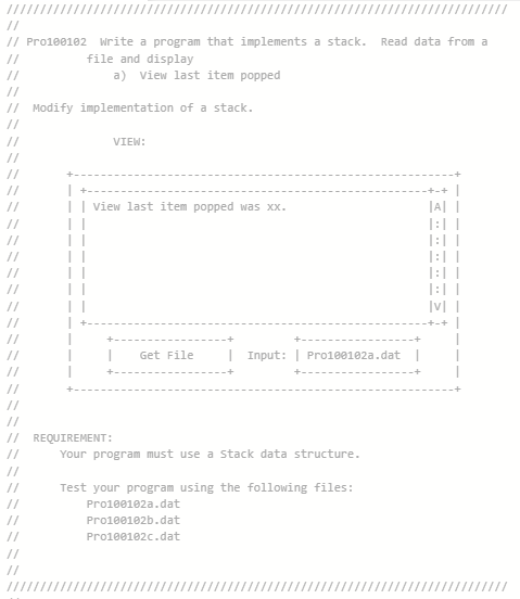 Solved // Pro100102 Write a program that implements a stack. | Chegg.com
