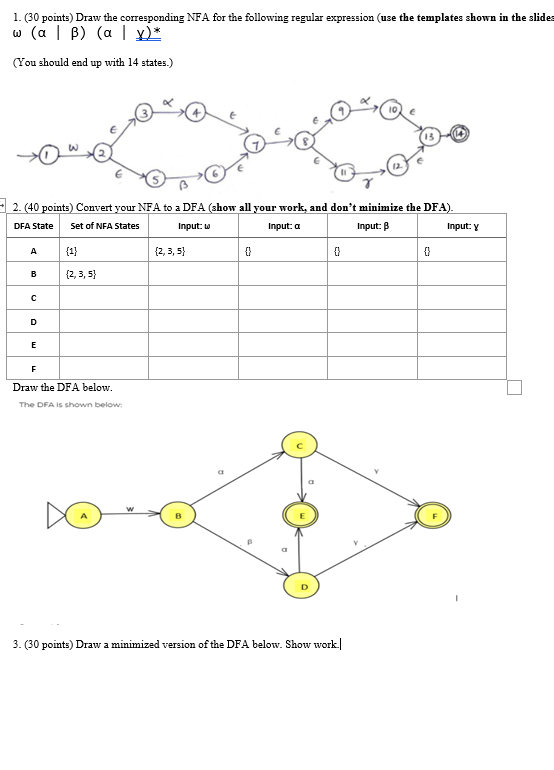 Solved 1. (30 points) Draw the corresponding NFA for the | Chegg.com
