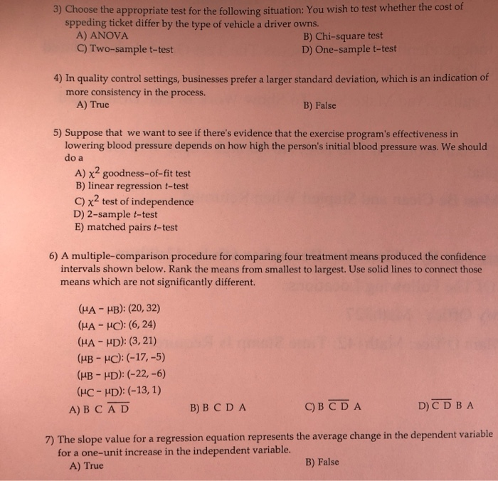 Solved 3) Choose the appropriate test for the following | Chegg.com