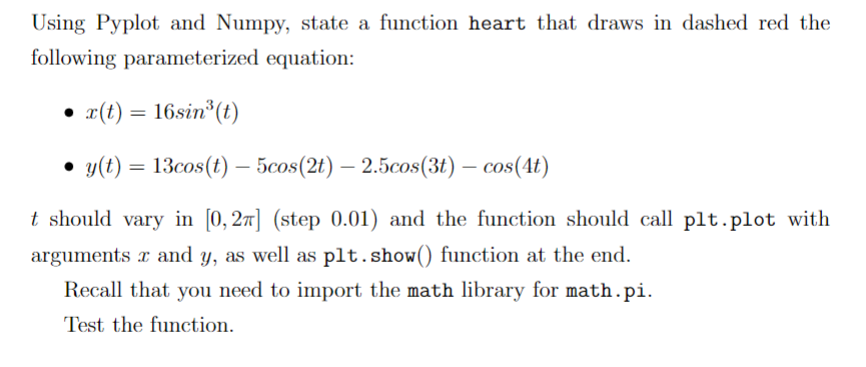 Solved Using Pyplot and Numpy, state a function heart that | Chegg.com