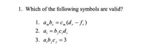 Solved 1. Which of the following symbols are valid? 1. a,b, | Chegg.com