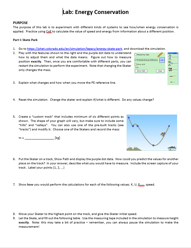 Lab: Energy Conservation PURPOSE The purpose of this | Chegg.com