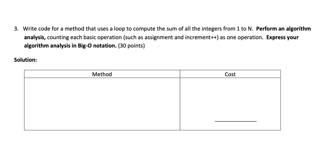 Solved 3. Write code for a method that uses a loop to | Chegg.com