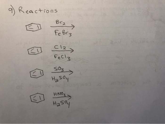 Solved Reactions Br2 Fe Br3 Cl2y Fecl3 S03 7 H2soy H NOS | Chegg.com